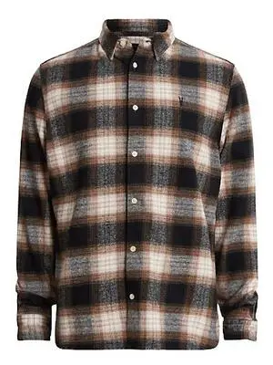 ALLSAINTS Mercy Check Cotton Shirt - Rusty Orange