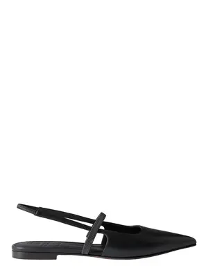 Brunello Cucinelli Embellished Leather Slingback Flats - Black