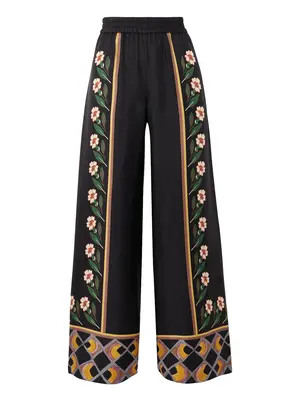 La DoubleJ La DoubleJ Icon Palazzo Printed Silk-twill Pants Black