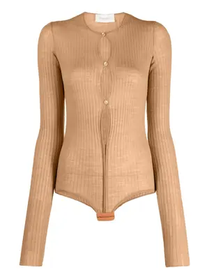 Sportmax Ribbed-knit Button-up Bodysuit - Neutrals