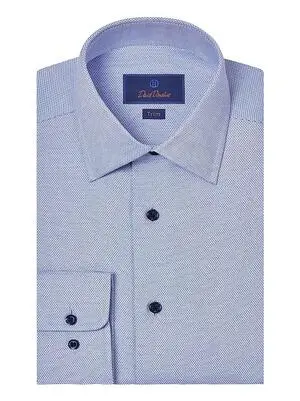 David Donahue Trim Fit Micro Geometric Dobby Dress Shirt - Blue