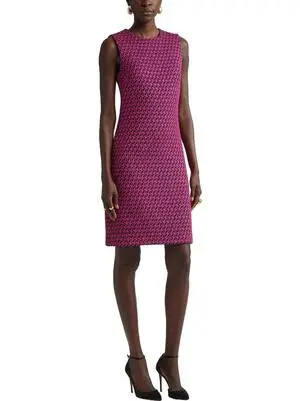 St. John Honeycomb Tweed Sleeveless Sheath Dress - Black/ Wild Orchid Multi