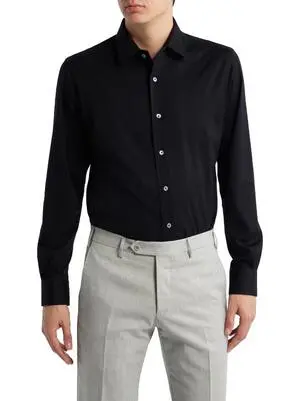 Zanella Lord Solid Knit Cotton Blend Dress Shirt - Black