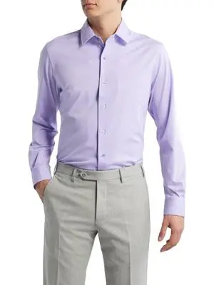Zanella Lord Solid Knit Cotton Blend Dress Shirt - Lavender