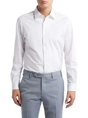 Zanella Lord Solid Knit Cotton Blend Dress Shirt - White