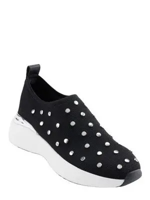 Dkny Zamora Stud Knit Sneakers - Black/ Nickel
