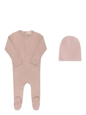 ELY'S & CO. Squiggle Pointelle Collection Footie And Beanie Set - Pink