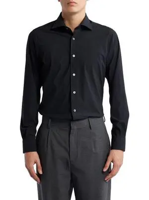 Zanella Piccadilly Solid Knit Nylon Blend Dress Shirt Black