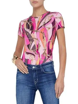 L'Agence L'AGENCE Ressi Swirl Print T-shirt Pink Buckle Swirl