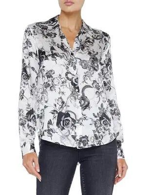 L'Agence L'AGENCE Tyler Floral Print Silk Shirt White/black Baroque Floral