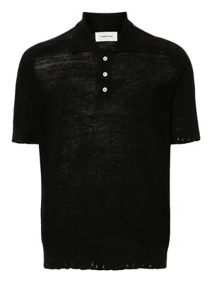 ATOMO FACTORY Distressed-effect Knitted Polo Shirt - Black