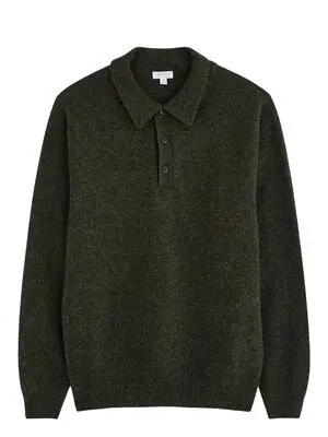 Sunspel Wool Polo Jumper - Dark Green