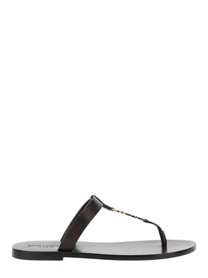 Saint Laurent Cassandre 05 Flat Sandals - Brown