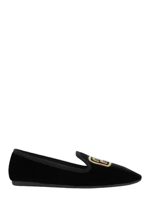 Miu Miu Logo Velvet Flats - Black