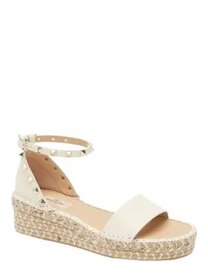 Valentino Garavani Rockstud Espadrille Wedge Sandal - 48n Light Ivory/naturale