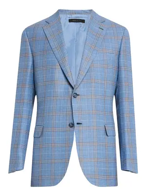 Brioni Wool Plaid Sport Coat - Sky Blue