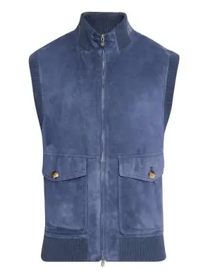 Brunello Cucinelli Suede Full-zip Vest - Denim Blue