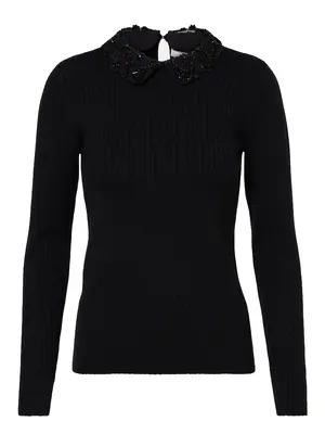 Carolina Herrera Embellished Ribbed-knit Top - Black