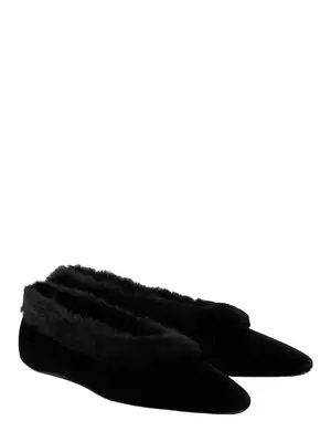 TOTEME Shearling-trimmed Velvet Ballet Flats - Black