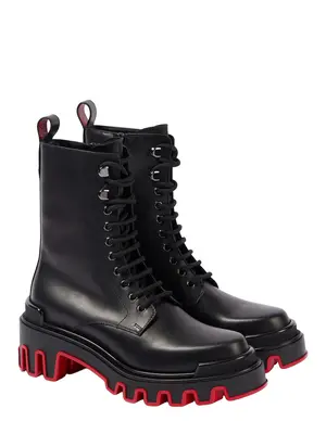 CHRISTIAN LOUBOUTIN Dune Trott Alta Leather Combat Boots - Black