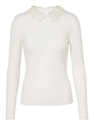 Carolina Herrera Embellished Ribbed-knit Top - White
