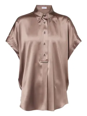 Brunello Cucinelli Silk-blend Button-down Shirt - Brown