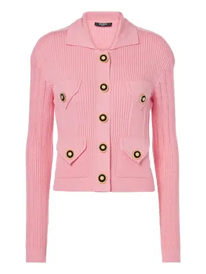 Balmain Ribbed-knit Cardigan - Pink