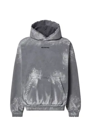 Balenciaga Distressed Cotton Jersey Hoodie - Black