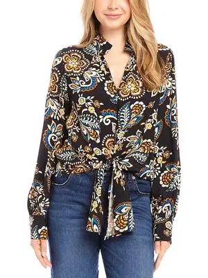 Karen Kane Tie-front Printed Top - Print