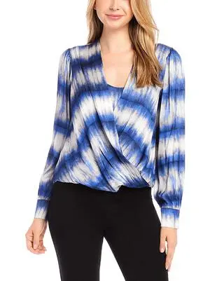 Karen Kane Drape Front Satin Top - Print