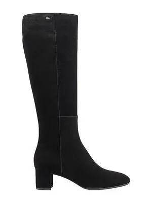 Santoni Filed Suede Mid-Heel Boot Black