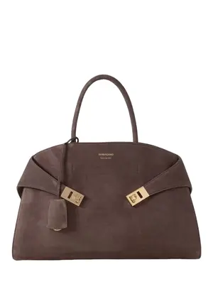FERRAGAMO Hug Small Suede Tote - Brown