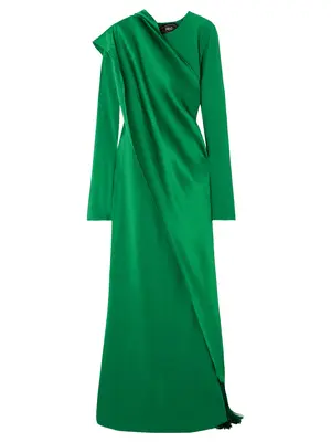 TALLER MARMO Mounia Wrap-effect Fringed Crepe Gown - Green