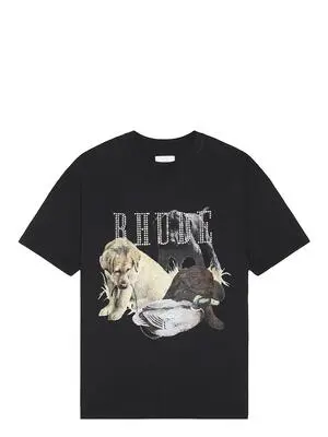 Rhude Rhinestone Hunting Dog Tee In Black - Vintage Black