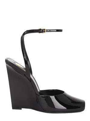 Saint Laurent Orhand Peep Toe Wedge - Nero