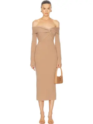 Roland Mouret Cashmere Off-shoulder Midi Dress - Beige