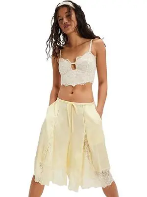 Free People Lace Godet Insert Longline Shorts Butter Combo
