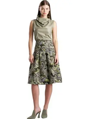 Natori Shinrin Paisley Jacquard Pleated Skirt - Green