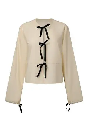 WeWoreWhat Tie-front Shirt - Ivory/black
