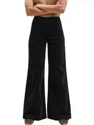 ME+EM Velvet Cord Travel Palazzo Pant - Black