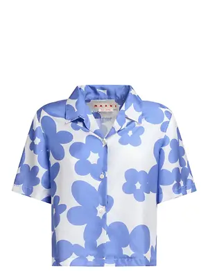 Marni Floral-print Silk Shirt - Blue Lilac