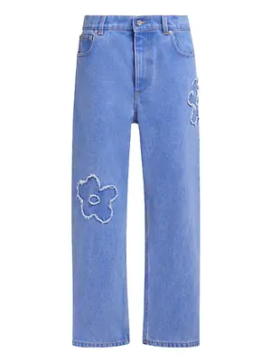 Marni Floral-embroidered Straight-leg Mid-rise Jeans - Cobalt