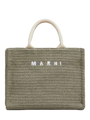 Marni Logo-embroidered Cotton-blend Tote Bag - Dusty Olive