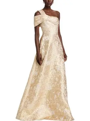Rickie Freeman For Teri Jon Metallic Jacquard Gown - Ivory/gold