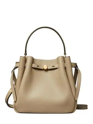 Tory Burch Romy Pebble Leather Bucket Bag - Soft Cement