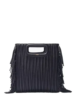 Maje Fringed-trim Leather Shoulder Bag - Noir / Gris