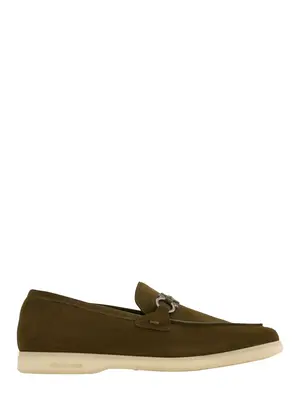 FERRAGAMO Gancini-plaque Suede Loafers - Green