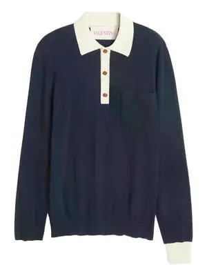 Valentino Garavani Cotton Long-sleeved Polo Shirt - Blue