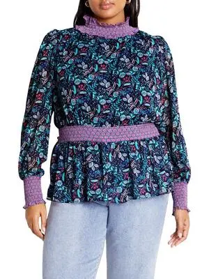 City Chic Annalise Floral Smocked Top - Florentine