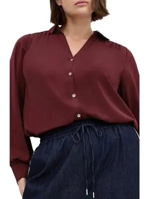 City Chic Hadlee V-neck Shirt - Dark Cherry